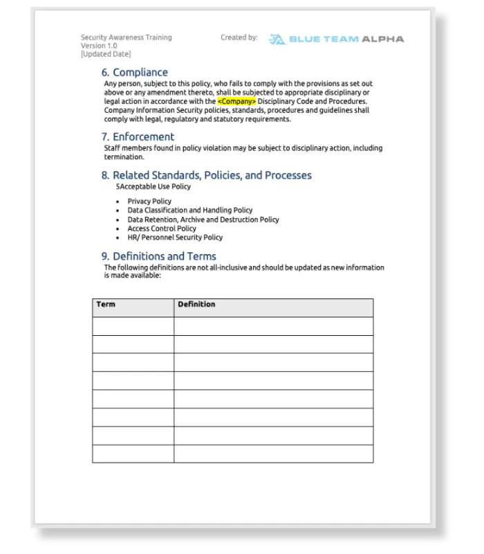 Security Awareness Training Policy Template - BTA